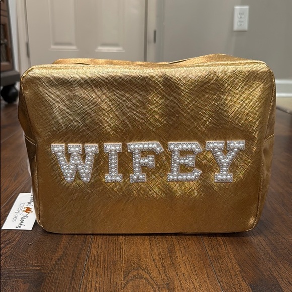 Camel Threads | Bags | Nwt Large Wifey Gold Makeup Cosmetic Bag | Poshmark